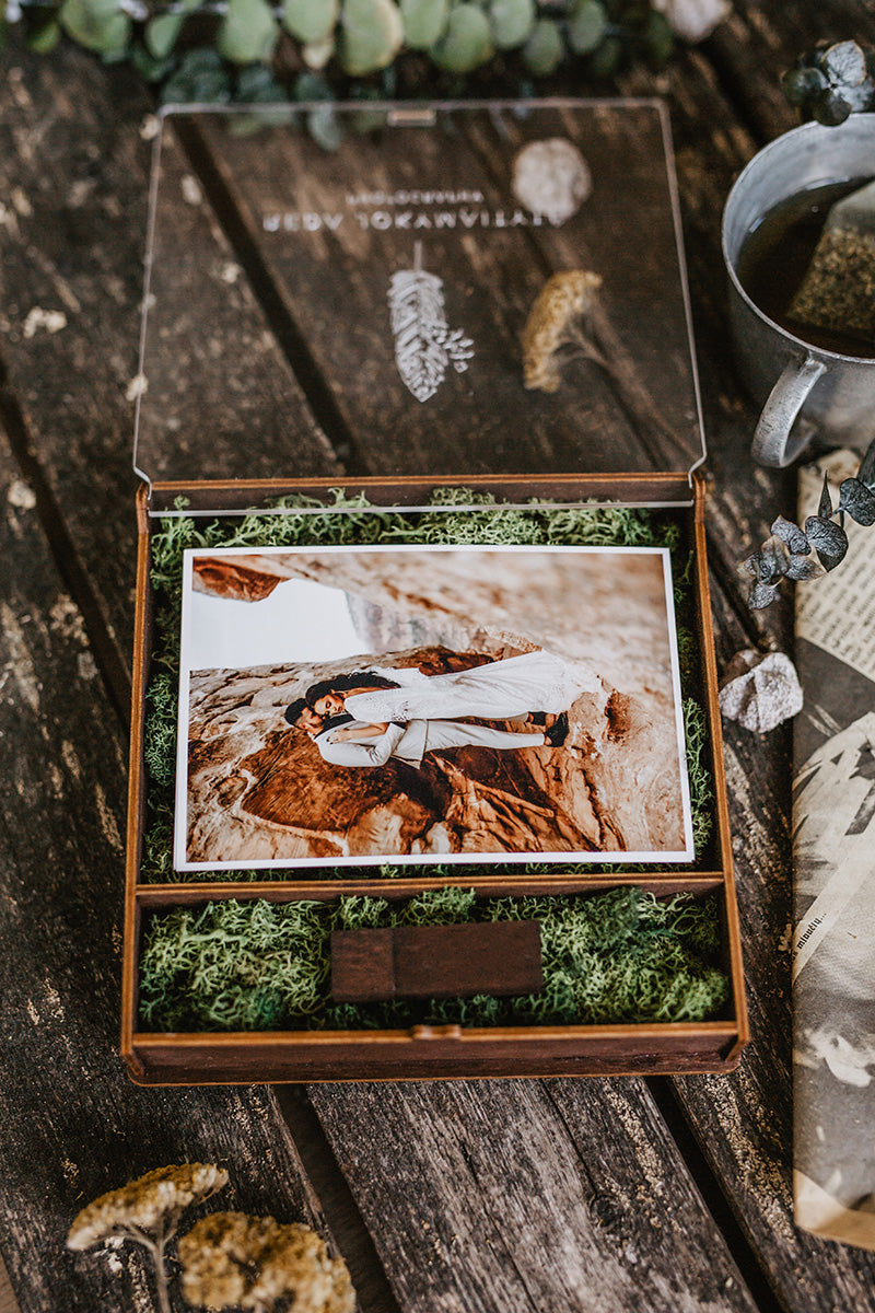 4 x 6 organic glass hinged photo box + compartment – Photo Pandora